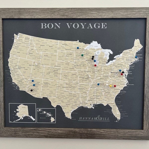 USA Push Pin Map With Frame & 50 Push Pins, Road Trip Map, Travel Map ...