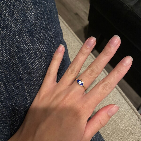 Gold Evil Eye Adjustable Ring, Minimalist Evil Eye Ring, Dainty Minimalist Everyday Jewelry ...