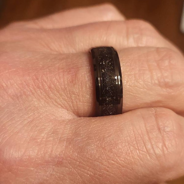 Handmade Meteorite Black Ceramic Ring. Set With Genuine Meteorite Dust ...