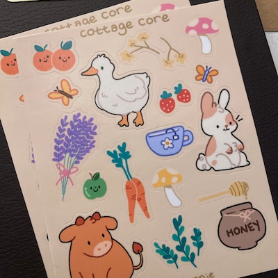 Summer Cute Cottagecore Sticker Sheet Duck, Bunny, Cow, Flowers, Fruits ...