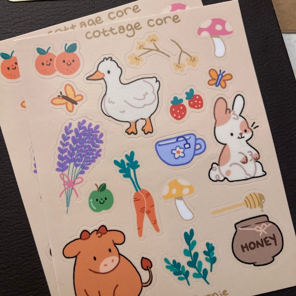 Summer Cute Cottagecore Sticker Sheet - Duck, Bunny, Cow, Flowers ...