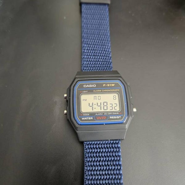 Casio F-91-W-1 Watch With Custom Nylon Very Lightweight Band Water ...