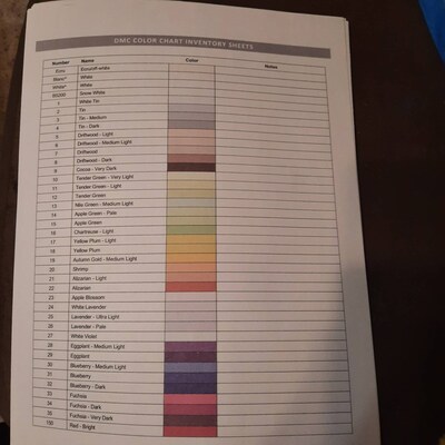 Printable DMC Thread Color Chart Tracker Inventory Sheet - Etsy