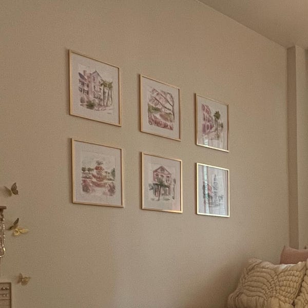 Pastel Pink Preppy Paris Watercolor Print Set of 6 Eiffel Tower Instant ...