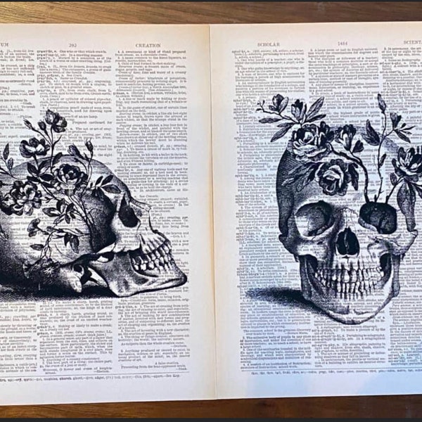 Floral Skull Art, Dictionary Skull, Mystery Poster Pack, Skull Print ...