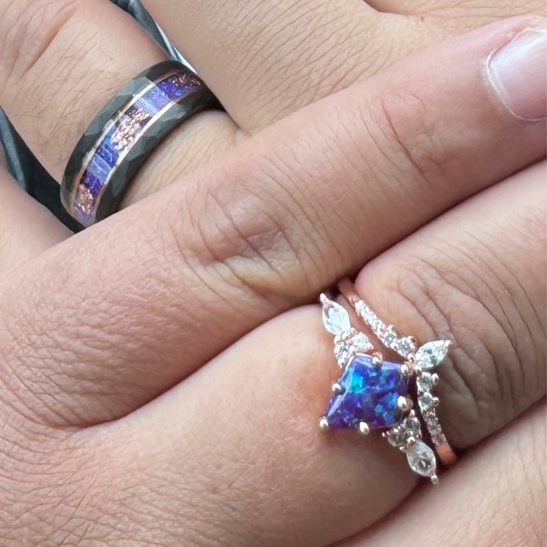 Skye Purple Fire Opal Couples Ring Set- His and Hers Matching Wedding ...