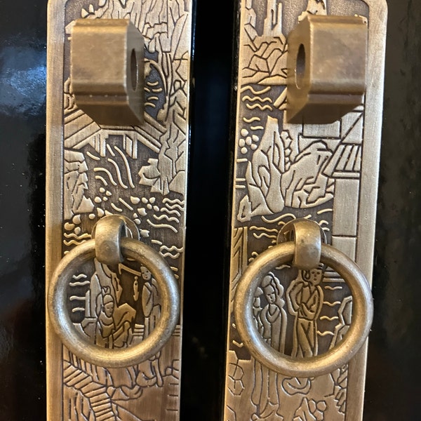 Retro Asian Latch, Chinese Antique Pure Brass Handle, Antique Brass ...