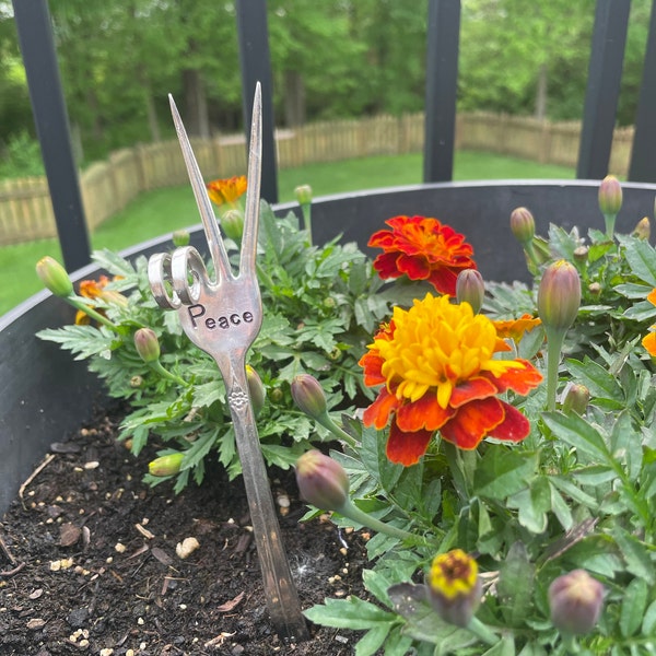 Garden Marker Sign, Peace Sign Made From Recycled Silver Plate FORK ...
