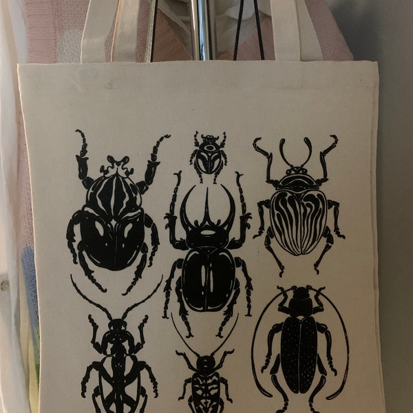 Beetle Insect Bug Screen Printed Canvas Tote Bag - Etsy
