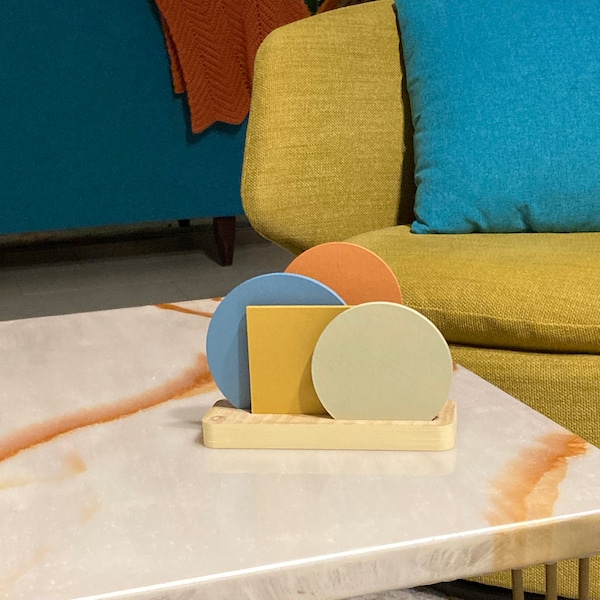 Mid-century Modern Coaster Set, Geometric Coaster Set With Holder ...