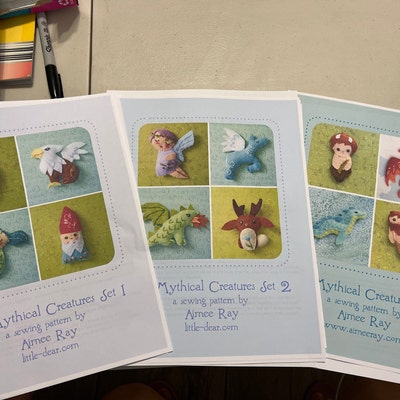 Plush Sewing Patterns for 12 Different Mythical Creatures, Felt Animals ...