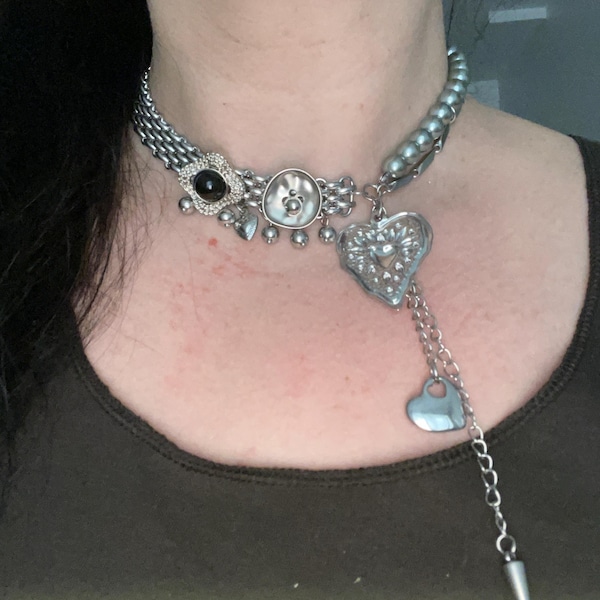 Titanium Button Bead Necklace,sliver Chain Choker,heart Charm Necklace ...