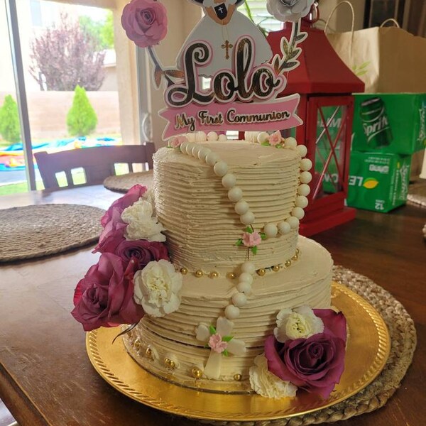 First Communion, Cake Topper Rosary, Baptism Cake Topper, Baptism ...