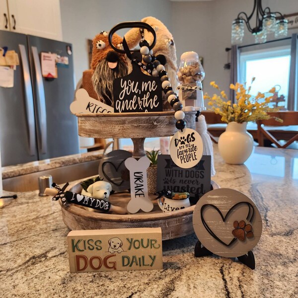 Dog Themed Tiered Tray Decor, Personalized Dog Signs, Dog Mom Gifts ...