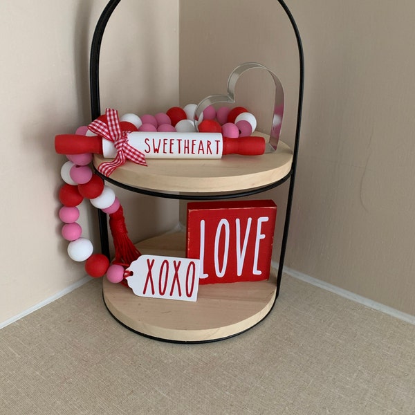 Valentine's Decor Bundle, Pink, Set of 3, Valentine Tiered Tray ...