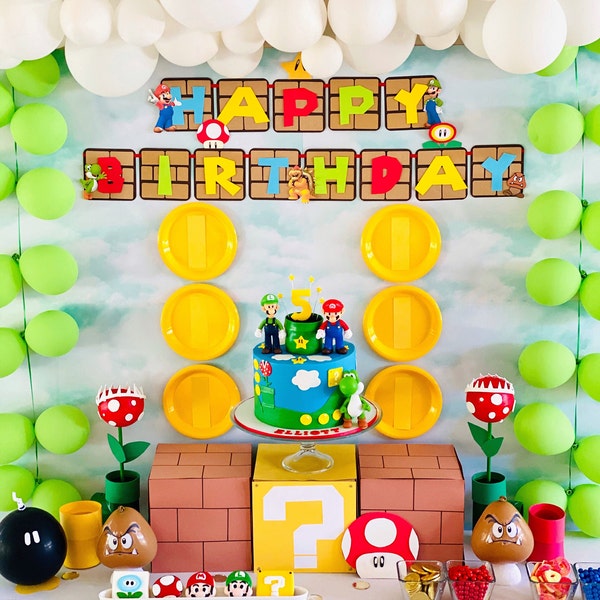 Mario Bros Birthday Banner: 3D Video Game Theme - Etsy