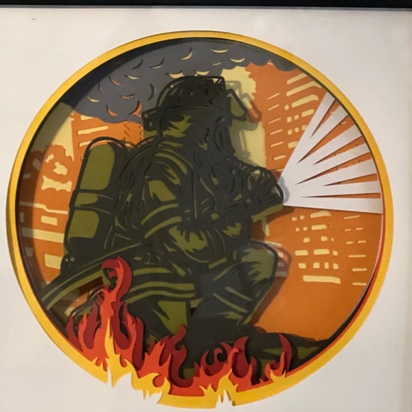 Firefighter Svg Light Box - Fireman Shadow Box - Firefighter 3D Paper ...
