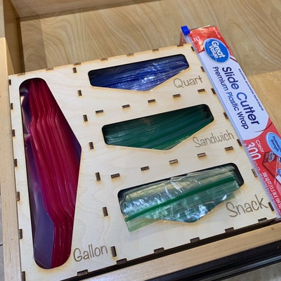 Wooden Kitchen Sandwich Bag Organizer Storage Holder for Plastic Bags ...