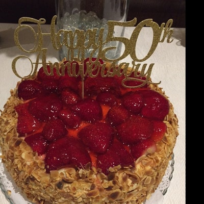 Happy 50th Anniversary Topper, Anniversary Cake Topper, Golden ...