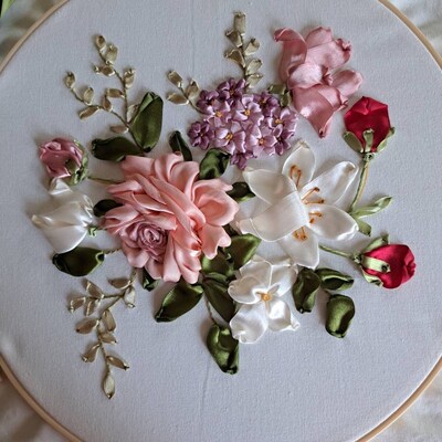 Flower Ribbon Embroidery Kit Floral, Easy DIY Beginner Ribbon ...