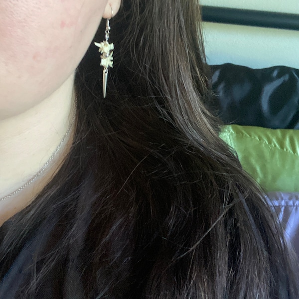 Silver Spike Snake Bone Earrings, Real Bone Jewelry, Snake Vertebrae ...
