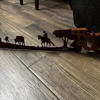 Team Roping Horse and Cattle Metal Art Hand plasma Cut Handsaw Wall ...