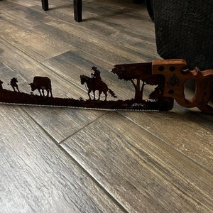 Team Roping Horse and Cattle Metal Art Hand plasma Cut Handsaw Wall ...