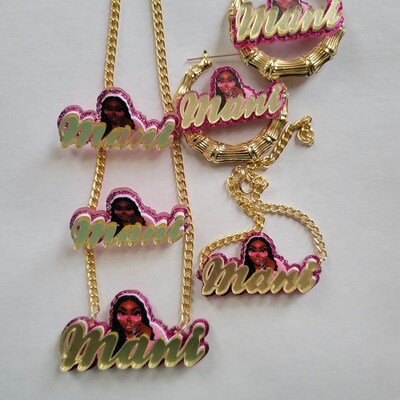 Custom Character Jewelry, Name Bamboo Earrings, Name Necklace, Can ...