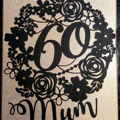 Papercut Template Floral Wreath 60 Birthday Wedding Anniversary ...