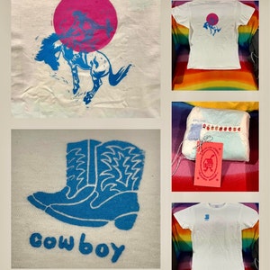Trans Flag Cowboy Limited Edition Block Print Pink Blue Western Art ...
