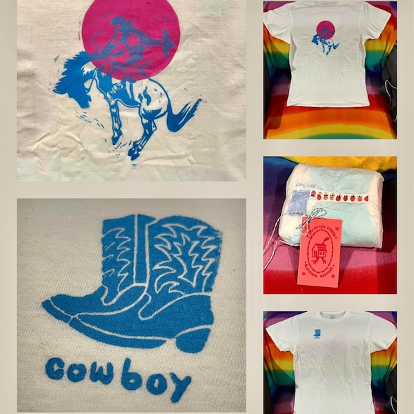 Hand-printed Trans Cowboy T-shirt || Transgender Flag Shirt || Pink ...