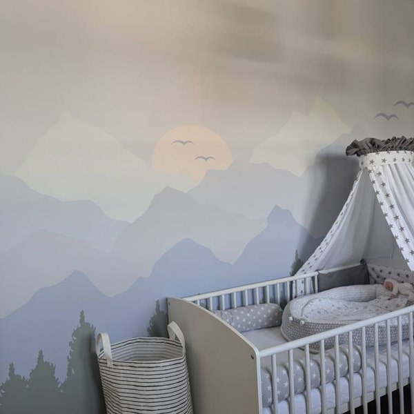 New Mountains Wallpaper for Girl Room Removable, Green Forest Wall ...
