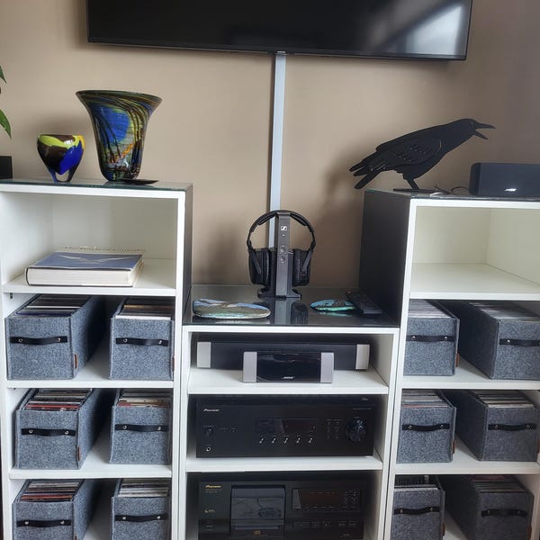 CD Box With Leather Handle, Felt Basket, CD Storage, Minimalist ...