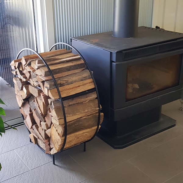 Round Log Holder // Minimalist Firewood Storage for Indoors or Outdoors ...
