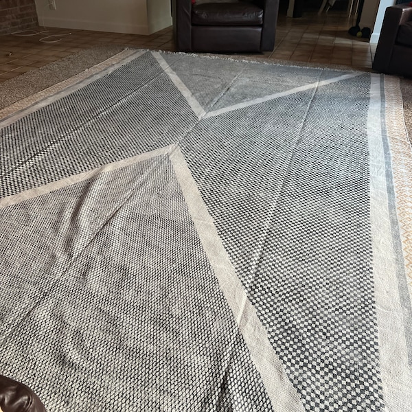 Boho Handwoven Block Printed Flatweave Cotton Rug, Bohemian Nordic Rug ...