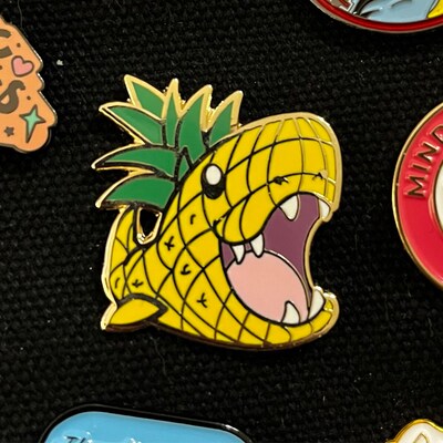 Pineapple Shark Gold Hard Enamel Pin Cute Kawaii Sea Animal Funny Shark ...