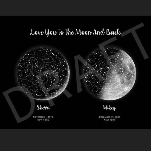 Met Engaged Married 3 Location MOON Phase STAR Map, Personalized ...