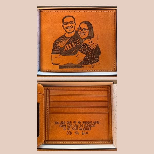 Photo Engraved Wallet With Personalized Message in Gift Box, Bifold ...