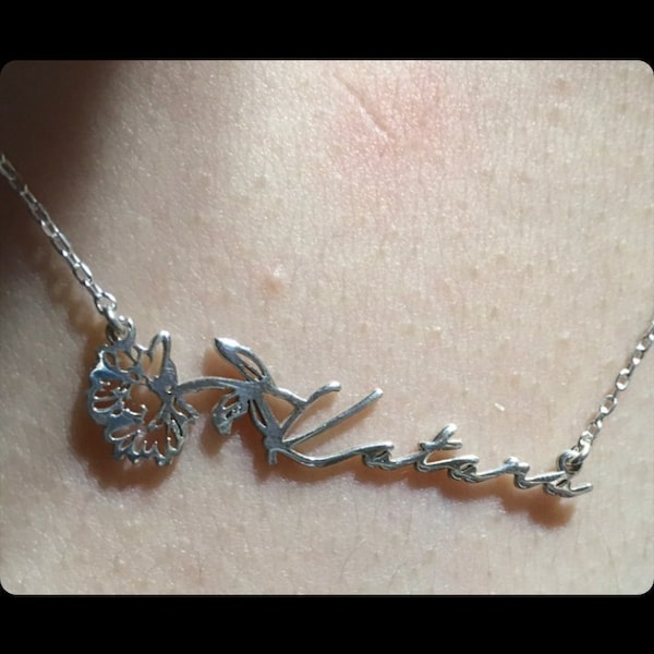 Flower Name Necklace,birth Flower,gold Floral Name Necklace ...