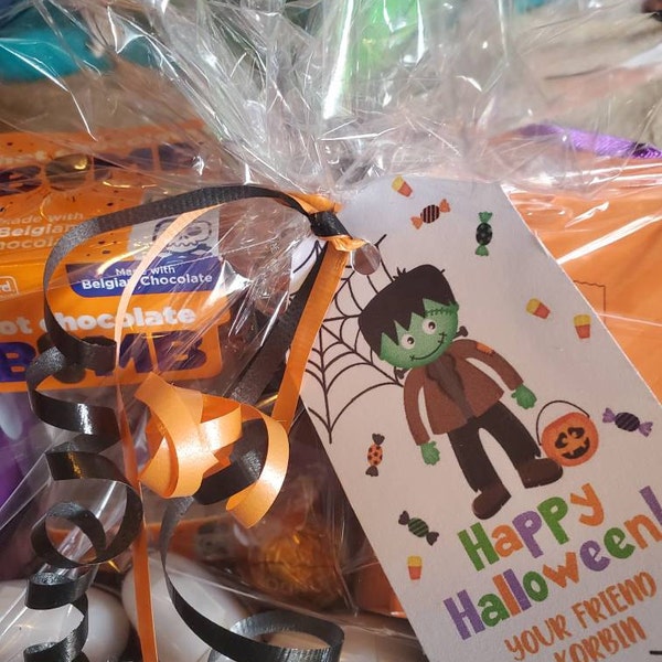 EDITABLE Halloween Treat Tags, Halloween Frankenstien Favor Tags ...