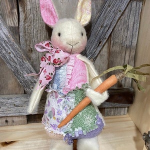 Primitive Bunny Rabbit-folk Art Bunny-irish Bunny-plush Bunny-vintage ...