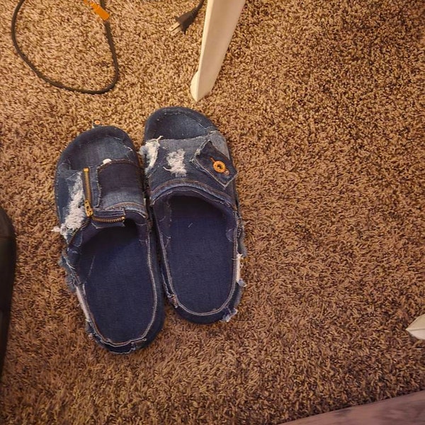 Custom Denim Blue Jean Slides, Comfy Slides, Slippers, Trendy Shoes ...