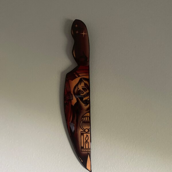 Reflection Gypsy Babe Face Knife Tattoo Wood Cutout, Wood Ink Transfer ...