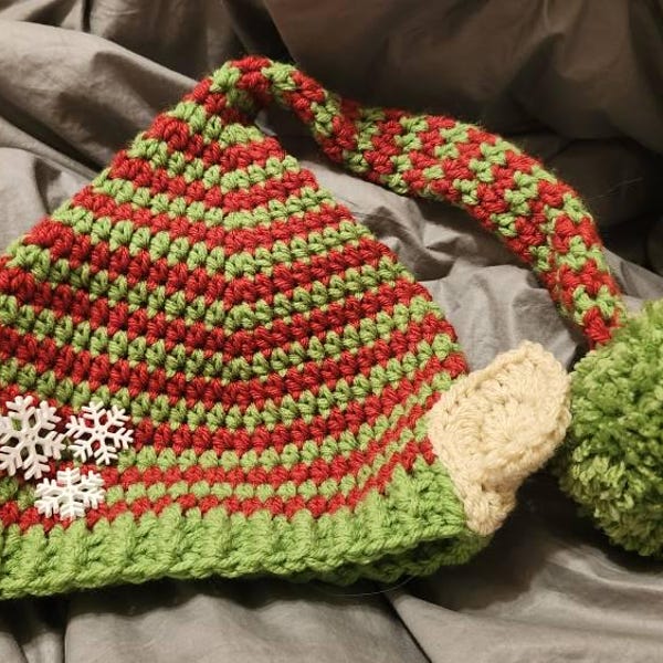 Crochet Christmas Elf Hat With Ears- Green and Red- Newborn to Adult - Etsy