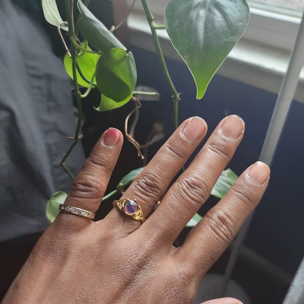 14K Gold Mood Ring, Dainty Ring for Women, Feeling Stone Ring, Colorful ...