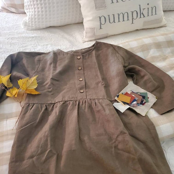 Linen Dress With Long Sleeves And Hidden Side Pockets San Clemente