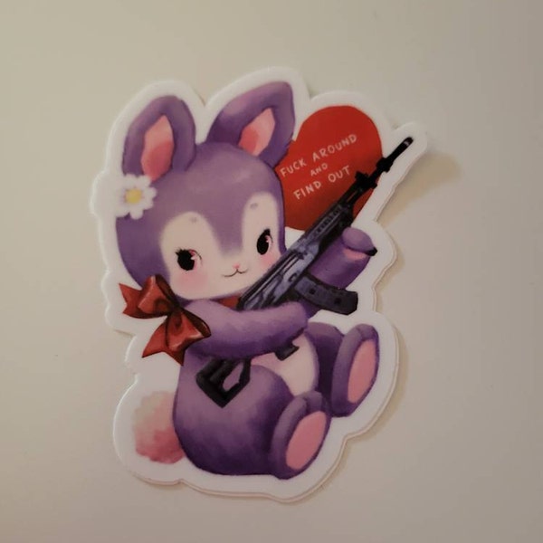 Gun Bunny Sticker | Creepy Cute Badass Rabbit FAFO Art on Waterproof ...