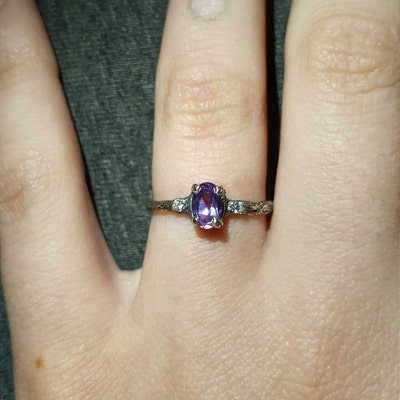 Tree Small Engagement Ring With Amethyst Tiny Silver - Etsy