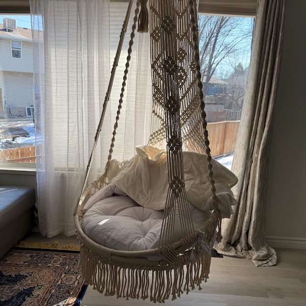 Snow White Macrame Large Swing, Hanging Macrame Chair, Decor for ...