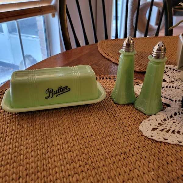 Jadeite Depression Style Glass Covered Butter Dish With Lid - Vintage ...
